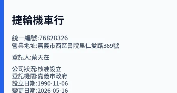 捷輪機車行的照片-統編 76828326(嘉義市) 公司登記資料與營業項目詳細圖表