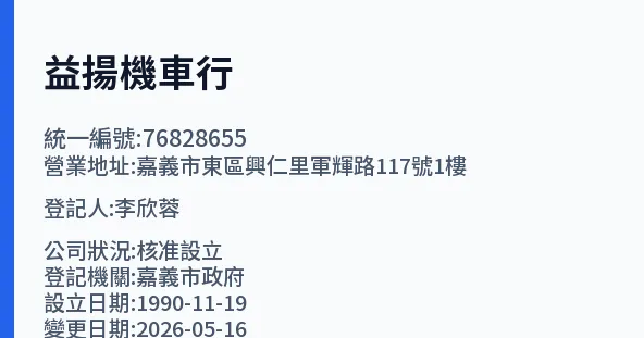 益揚機車行的照片-統編 76828655(嘉義市) 公司登記資料與營業項目詳細圖表