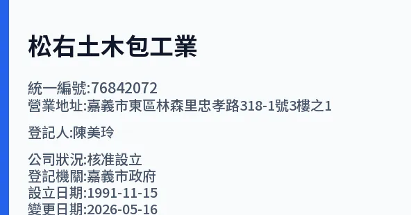 松右土木包工業的照片-統編 76842072(嘉義市) 公司登記資料與營業項目詳細圖表