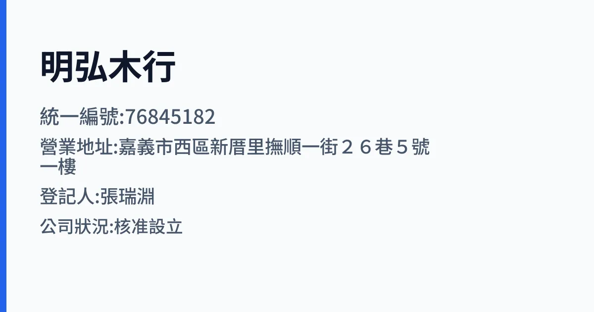 明弘木行 - 統編 76845182(嘉義市) 公司登記資料與營業項目詳細圖表