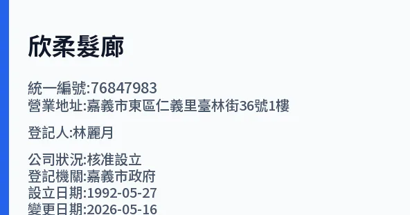 欣柔髮廊的照片-統編 76847983(嘉義市) 公司登記資料與營業項目詳細圖表