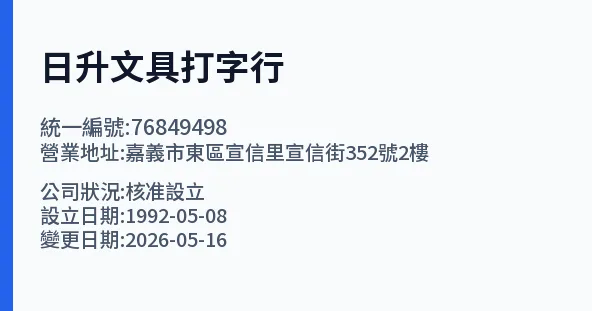 日升文具打字行的照片-統編 76849498(嘉義市) 公司登記資料與營業項目詳細圖表