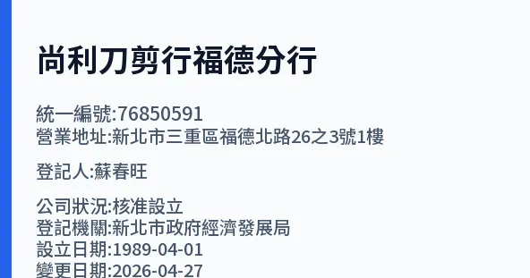 尚利刀剪行福德分行的照片-統編 76850591(新北市) 公司登記資料與營業項目詳細圖表