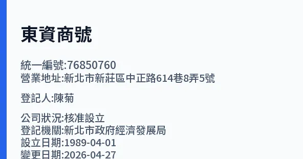 東資商號的照片-統編 76850760(新北市) 公司登記資料與營業項目詳細圖表