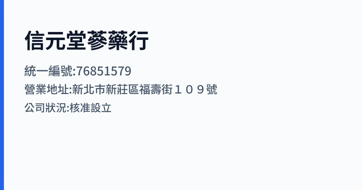信元堂蔘藥行 - 統編 76851579(新北市) 公司登記資料與營業項目詳細圖表