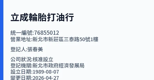 立成輪胎打油行的照片-統編 76855012(新北市) 公司登記資料與營業項目詳細圖表
