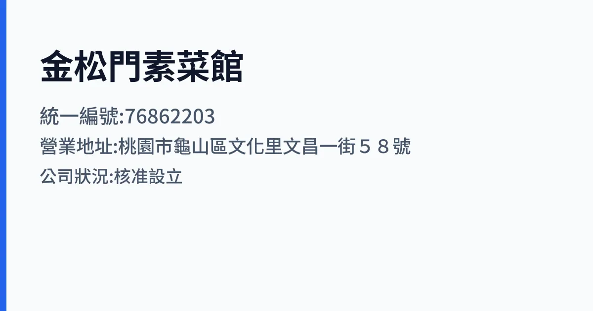 金松門素菜館 - 統編 76862203(桃園市) 公司登記資料與營業項目詳細圖表