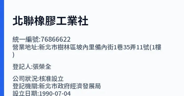 北聯橡膠工業社的照片-統編 76866622(新北市) 公司登記資料與營業項目詳細圖表