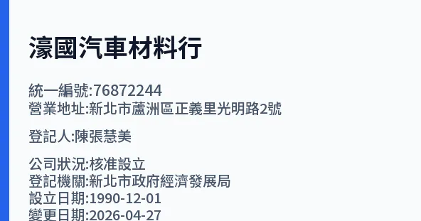 濠國汽車材料行的照片-統編 76872244(新北市) 公司登記資料與營業項目詳細圖表