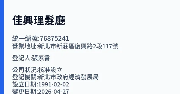 佳興理髮廳的照片-統編 76875241(新北市) 公司登記資料與營業項目詳細圖表