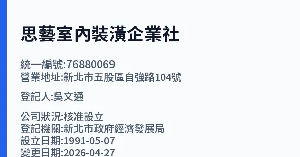 思藝室內裝潢企業社的照片-統編 76880069(新北市) 公司登記資料與營業項目詳細圖表