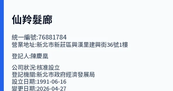 仙羚髮廊的照片-統編 76881784(新北市) 公司登記資料與營業項目詳細圖表