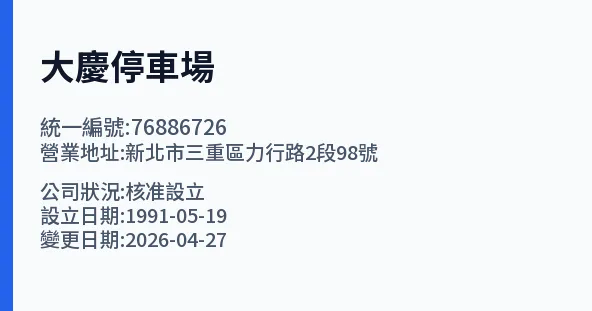 大慶停車場的照片-統編 76886726(新北市) 公司登記資料與營業項目詳細圖表