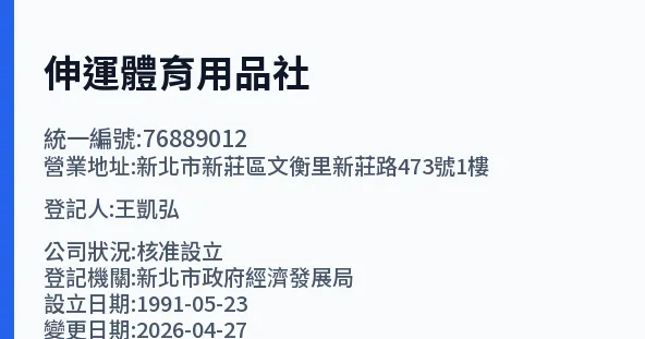 伸運體育用品社的照片-統編 76889012(新北市) 公司登記資料與營業項目詳細圖表