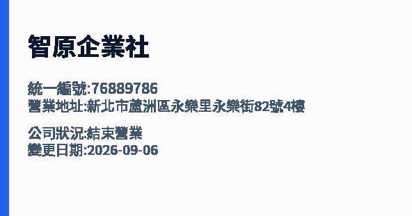 智原企業社的照片-統編 76889786(新北市) 公司登記資料與營業項目詳細圖表