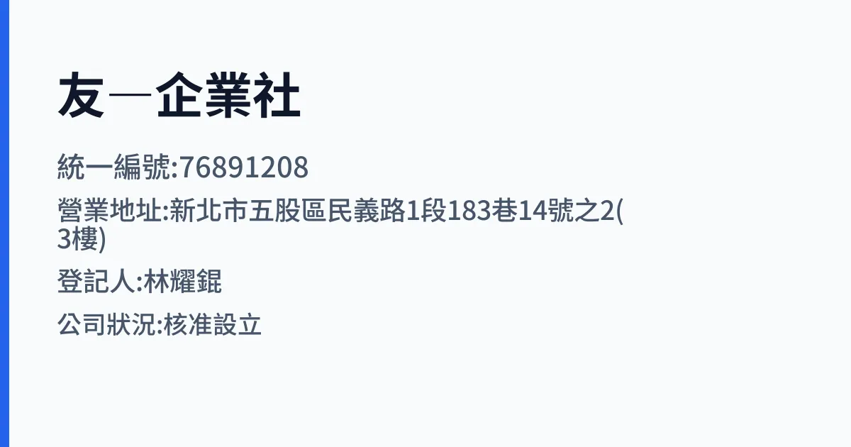 友―企業社 - 統編 76891208(新北市) 公司登記資料與營業項目詳細圖表