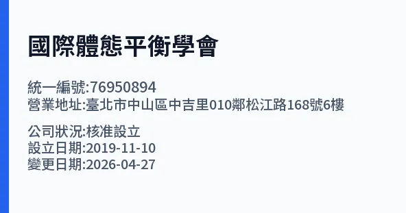 國際體態平衡學會的照片-統編 76950894(臺北市) 公司登記資料與營業項目詳細圖表