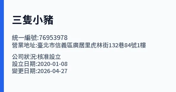 三隻小豬的照片-統編 76953978(臺北市) 公司登記資料與營業項目詳細圖表