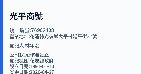 光平商號的照片-統編 76962408(花蓮縣) 公司登記資料與營業項目詳細圖表