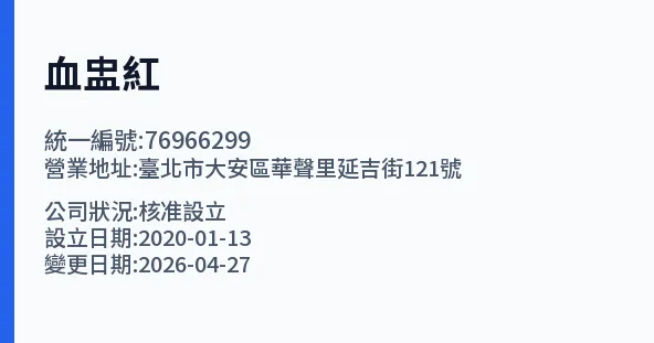 血盅紅的照片-統編 76966299(臺北市) 公司登記資料與營業項目詳細圖表