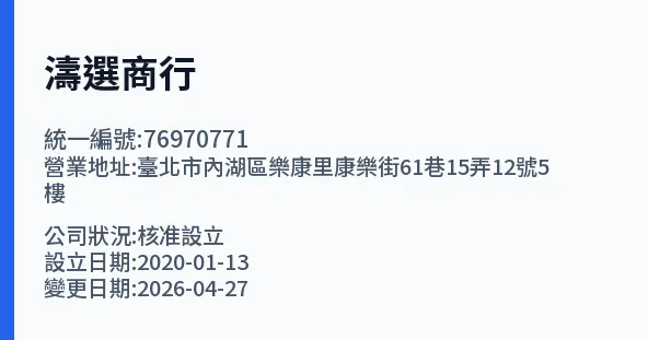 濤選商行的照片-統編 76970771(臺北市) 公司登記資料與營業項目詳細圖表