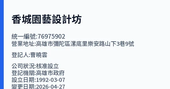 香城園藝設計坊的照片-統編 76975902(高雄市) 公司登記資料與營業項目詳細圖表