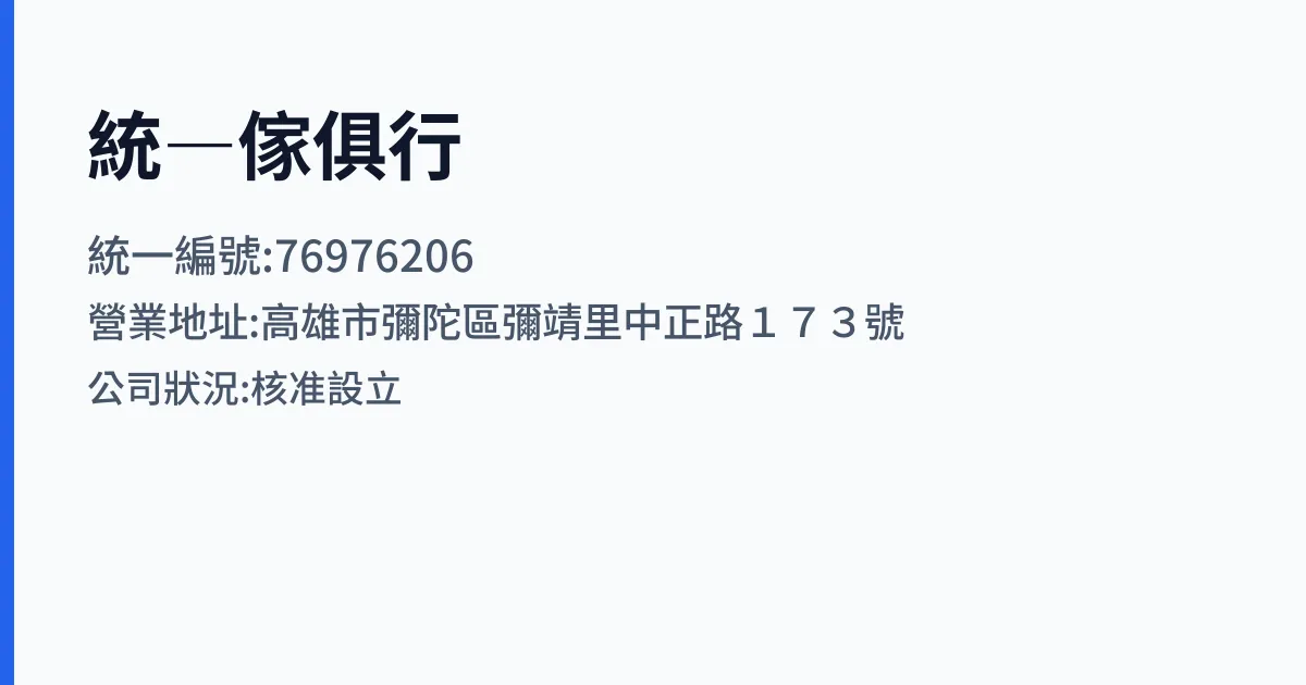 統―傢俱行 - 統編 76976206(高雄市) 公司登記資料與營業項目詳細圖表