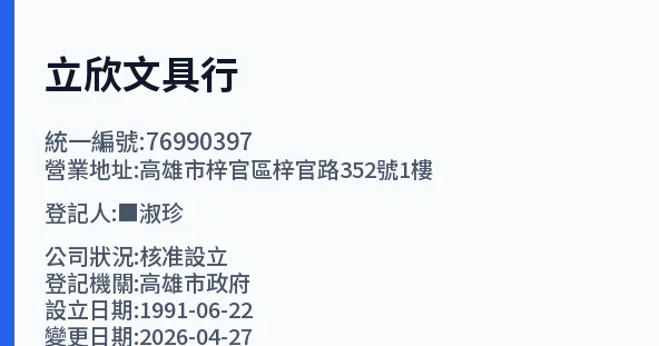 立欣文具行的照片-統編 76990397(高雄市) 公司登記資料與營業項目詳細圖表