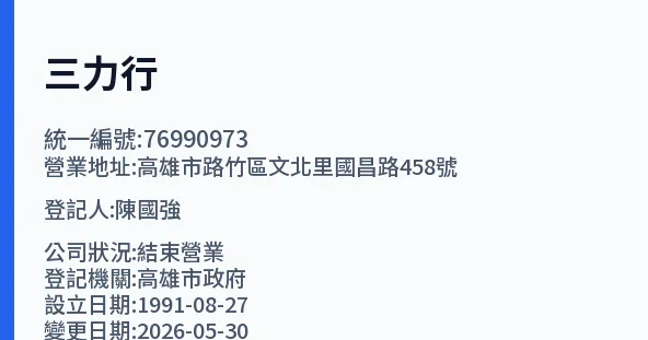 三力行的照片-統編 76990973(高雄市) 公司登記資料與營業項目詳細圖表