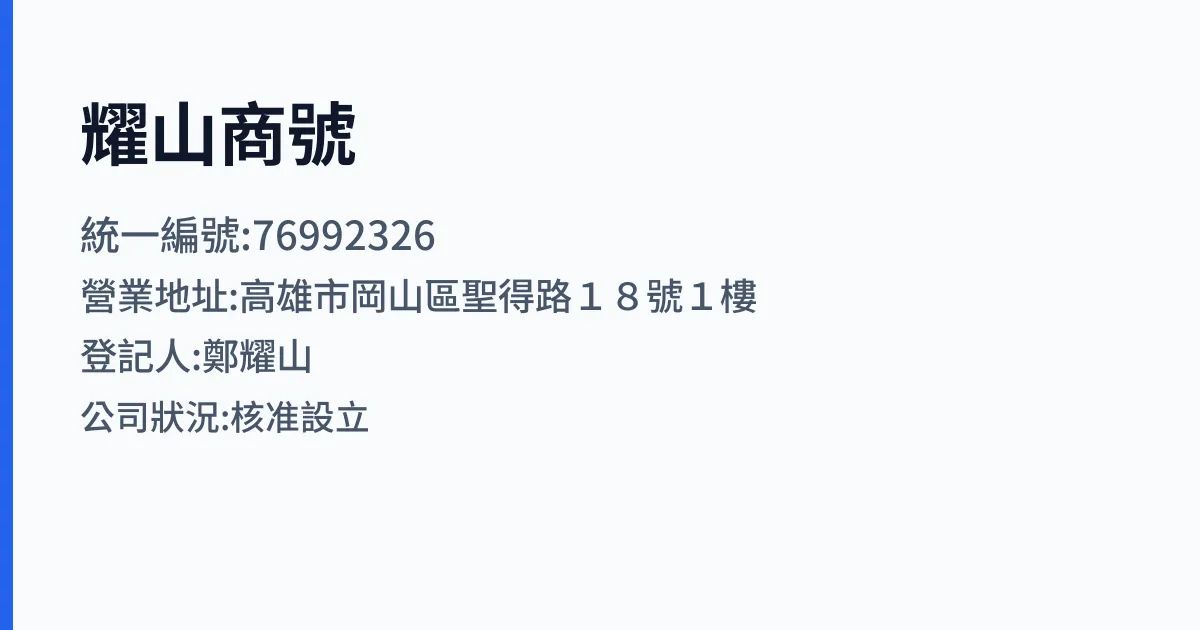 耀山商號 - 統編 76992326(高雄市) 公司登記資料與營業項目詳細圖表