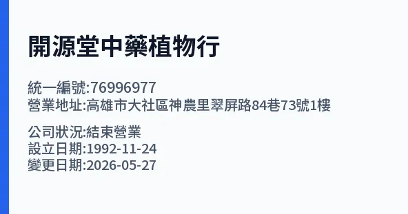 開源堂中藥植物行的照片-統編 76996977(高雄市) 公司登記資料與營業項目詳細圖表