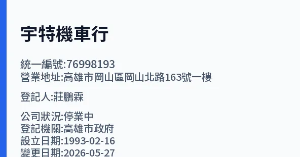 宇特機車行的照片-統編 76998193(高雄市) 公司登記資料與營業項目詳細圖表