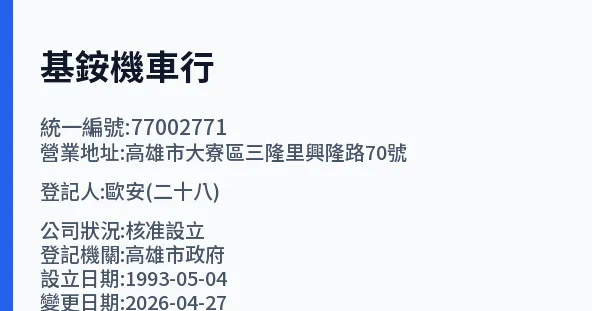 基銨機車行的照片-統編 77002771(高雄市) 公司登記資料與營業項目詳細圖表