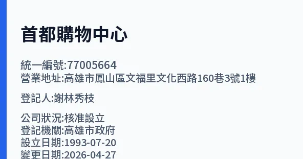 首都購物中心的照片-統編 77005664(高雄市) 公司登記資料與營業項目詳細圖表