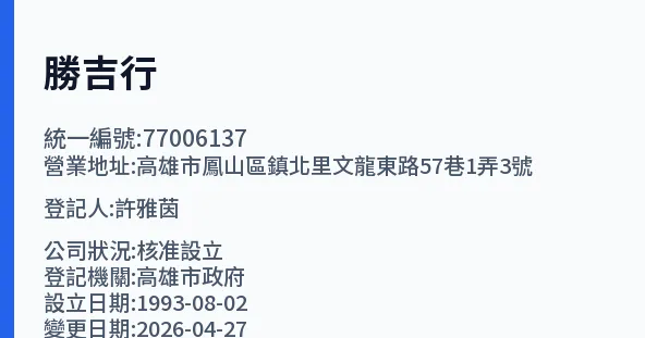 勝吉行的照片-統編 77006137(高雄市) 公司登記資料與營業項目詳細圖表