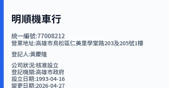 明順機車行的照片-統編 77008212(高雄市) 公司登記資料與營業項目詳細圖表