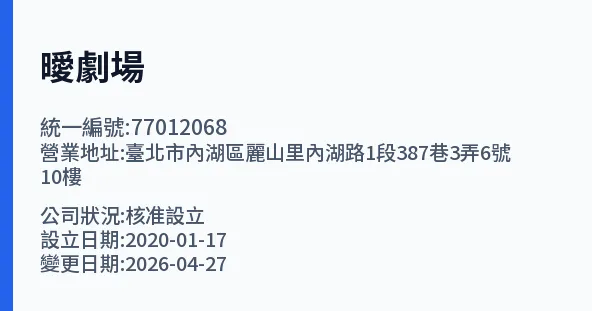 曖劇場的照片-統編 77012068(臺北市) 公司登記資料與營業項目詳細圖表