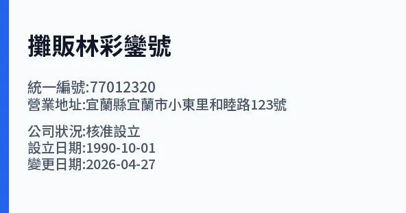 攤販林彩鑾號的照片-統編 77012320(宜蘭縣) 公司登記資料與營業項目詳細圖表