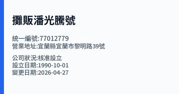 攤販潘光騰號的照片-統編 77012779(宜蘭縣) 公司登記資料與營業項目詳細圖表