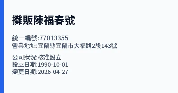攤販陳福春號的照片-統編 77013355(宜蘭縣) 公司登記資料與營業項目詳細圖表