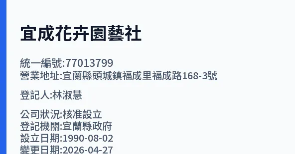 宜成花卉園藝社的照片-統編 77013799(宜蘭縣) 公司登記資料與營業項目詳細圖表