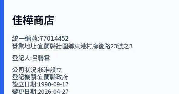 佳樺商店的照片-統編 77014452(宜蘭縣) 公司登記資料與營業項目詳細圖表