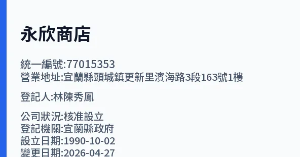 永欣商店的照片-統編 77015353(宜蘭縣) 公司登記資料與營業項目詳細圖表