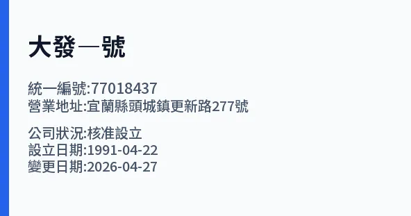 大發―號的照片-統編 77018437(宜蘭縣) 公司登記資料與營業項目詳細圖表