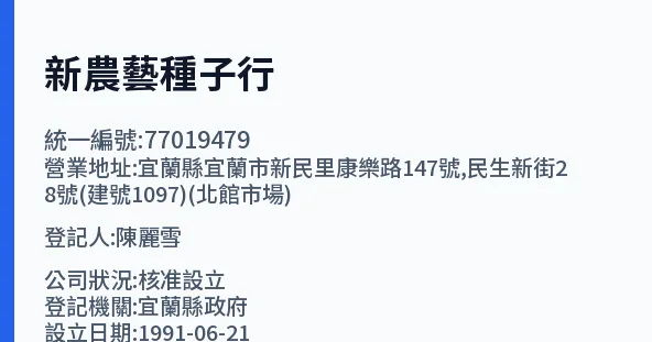 新農藝種子行的照片-統編 77019479(宜蘭縣) 公司登記資料與營業項目詳細圖表