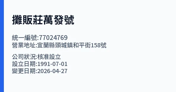 攤販莊萬發號的照片-統編 77024769(宜蘭縣) 公司登記資料與營業項目詳細圖表