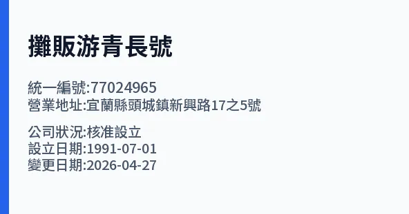 攤販游青長號的照片-統編 77024965(宜蘭縣) 公司登記資料與營業項目詳細圖表