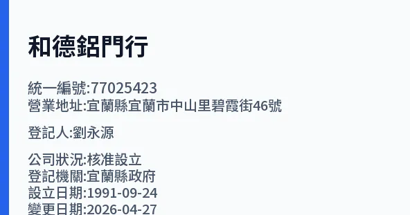 和德鋁門行的照片-統編 77025423(宜蘭縣) 公司登記資料與營業項目詳細圖表
