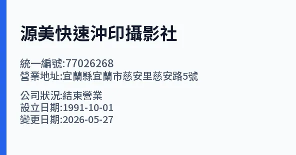 源美快速沖印攝影社的照片-統編 77026268(宜蘭縣) 公司登記資料與營業項目詳細圖表