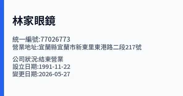 林家眼鏡的照片-統編 77026773(宜蘭縣) 公司登記資料與營業項目詳細圖表